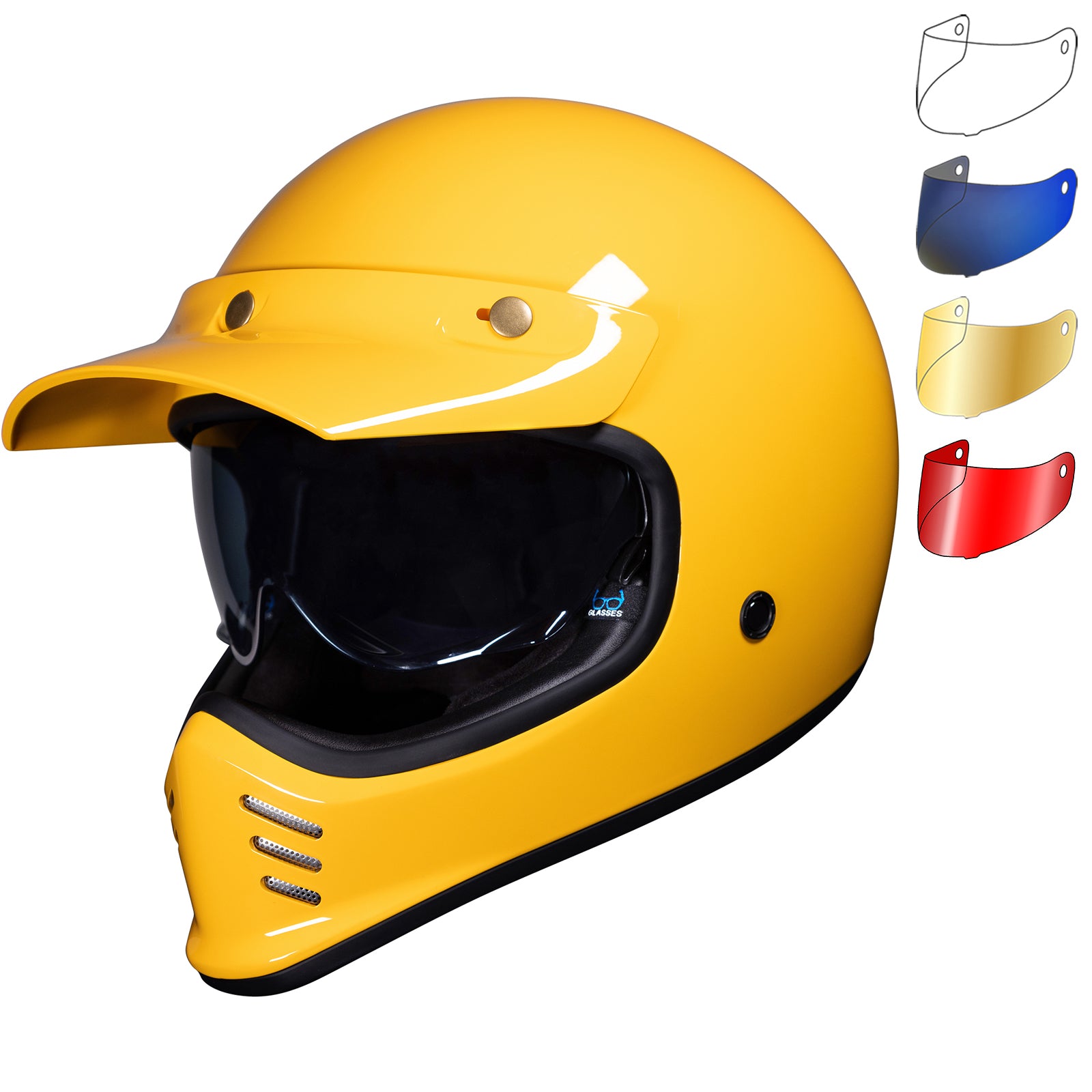 Black Royale II Retro ECE R22.06 Gloss Sunset Yellow Motorcycle Helmet ...